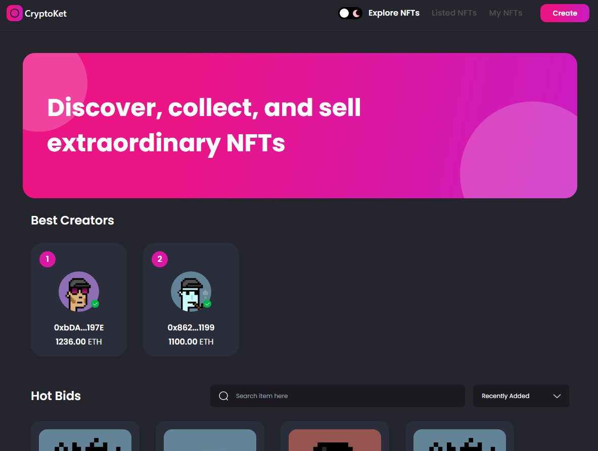 GitHub - Bsignx/cryptoket-nft-marketplace: Using Web 3.0, Next JS, Tailwnd, Solidity and ...