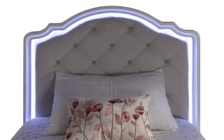 Madelyn Full White & Silver Upholstered Panel Bed and Twin Trundle ...