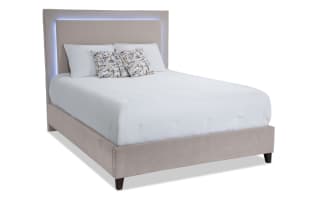 Performa Queen Beige Upholstered Panel Bed | Bob's Discount Furniture ...