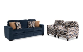 Homeworks Navy 83'' Sofa & 2 Accent Chairs with USB & USB-C Ports | Bob ...
