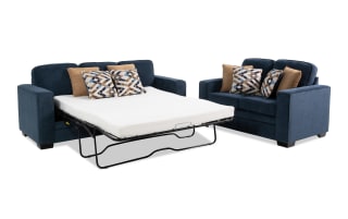 Homeworks Navy 83'' Sleeper Sofa with Queen Gel Mattress & 60 ...