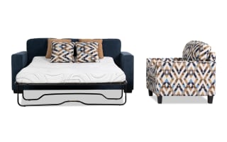 Homeworks Navy 83'' Sleeper Sofa with Queen Cooling Mattress & Accent ...