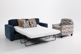 Homeworks Navy 83'' Sleeper Sofa with Queen Cooling Mattress & Accent ...