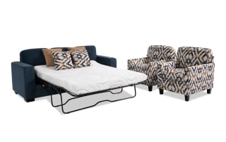 Homeworks Navy 83'' Sleeper Sofa with Queen Cooling Mattress & 2 Accent ...