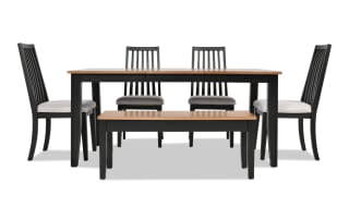 Blake 6 Piece Black & Natural Upholstered Dining Set with Storage Bench ...