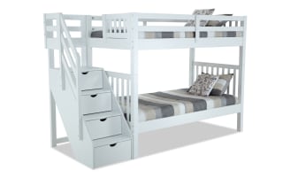 Keystone Twin/Twin White Stairway Bunk Bed | Bob's Discount Furniture & Mattress Store