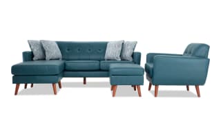 Bettie Teal Faux Leather 86'' Chofa, Chair & Storage Ottoman | Bob's ...