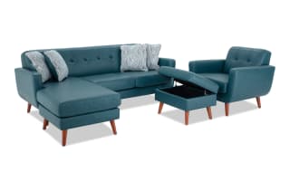 Bettie Teal Faux Leather 86'' Chofa, Chair & Storage Ottoman | Bob's ...