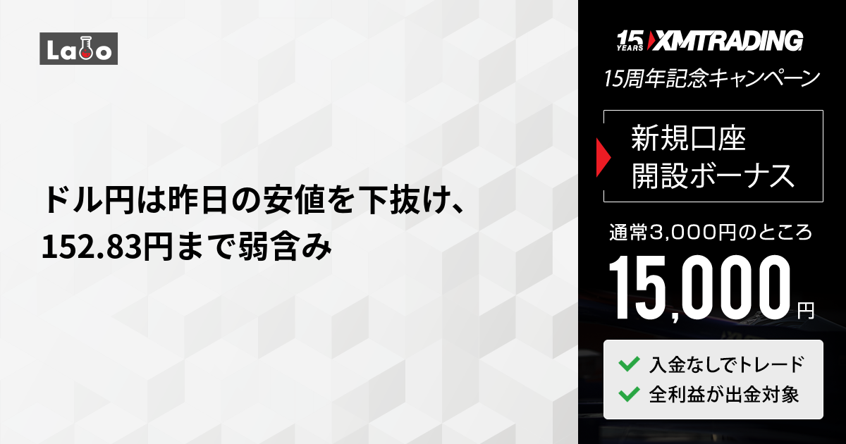 ドル円は昨日の安値を下抜け、152.83円まで弱含み | XMTrading Labo