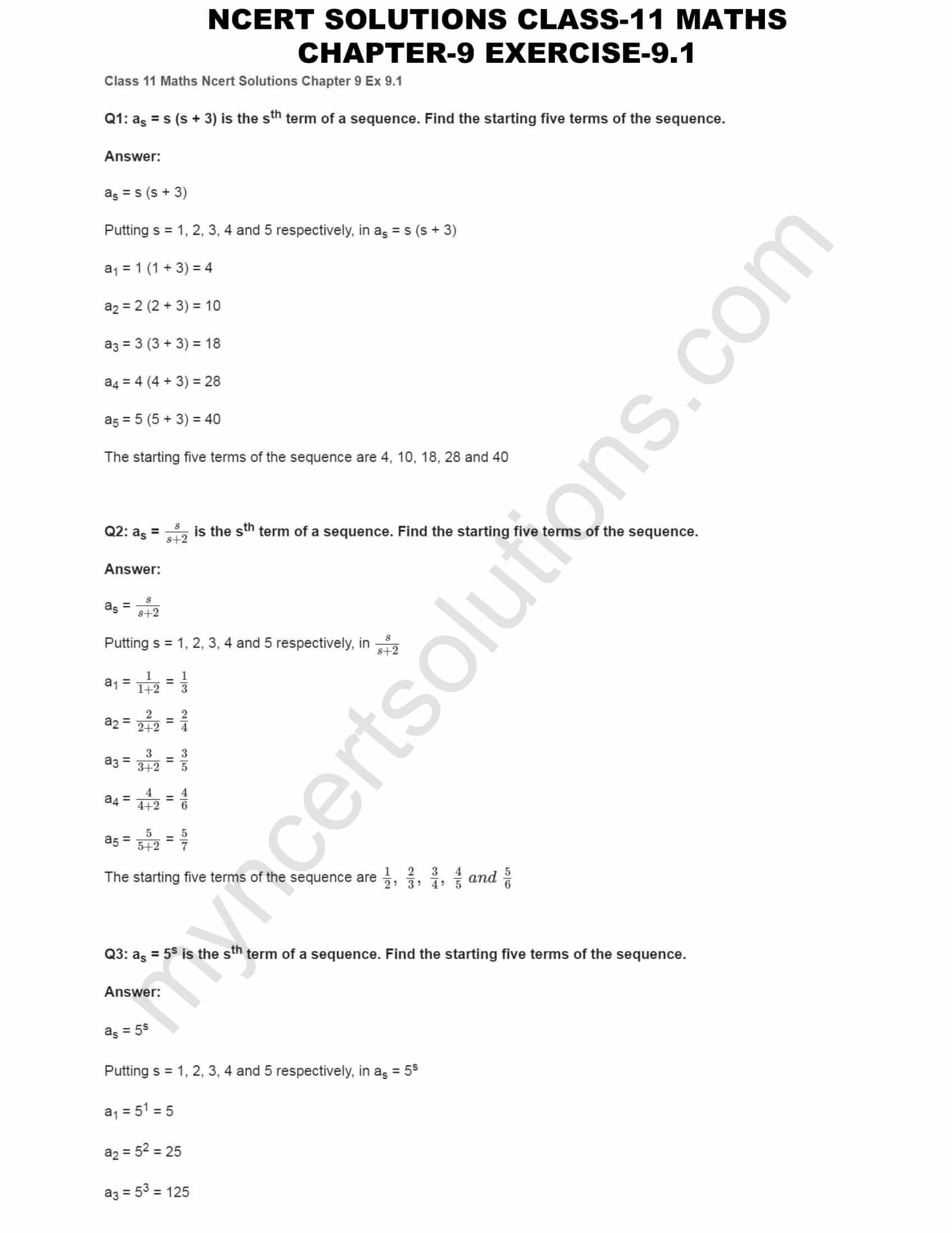 NCERT Solutions For Class 11 Maths Chapter 9 Ex 9 1 ncert-solutions-for-class-11-maths-chapter-9-ex-9-1