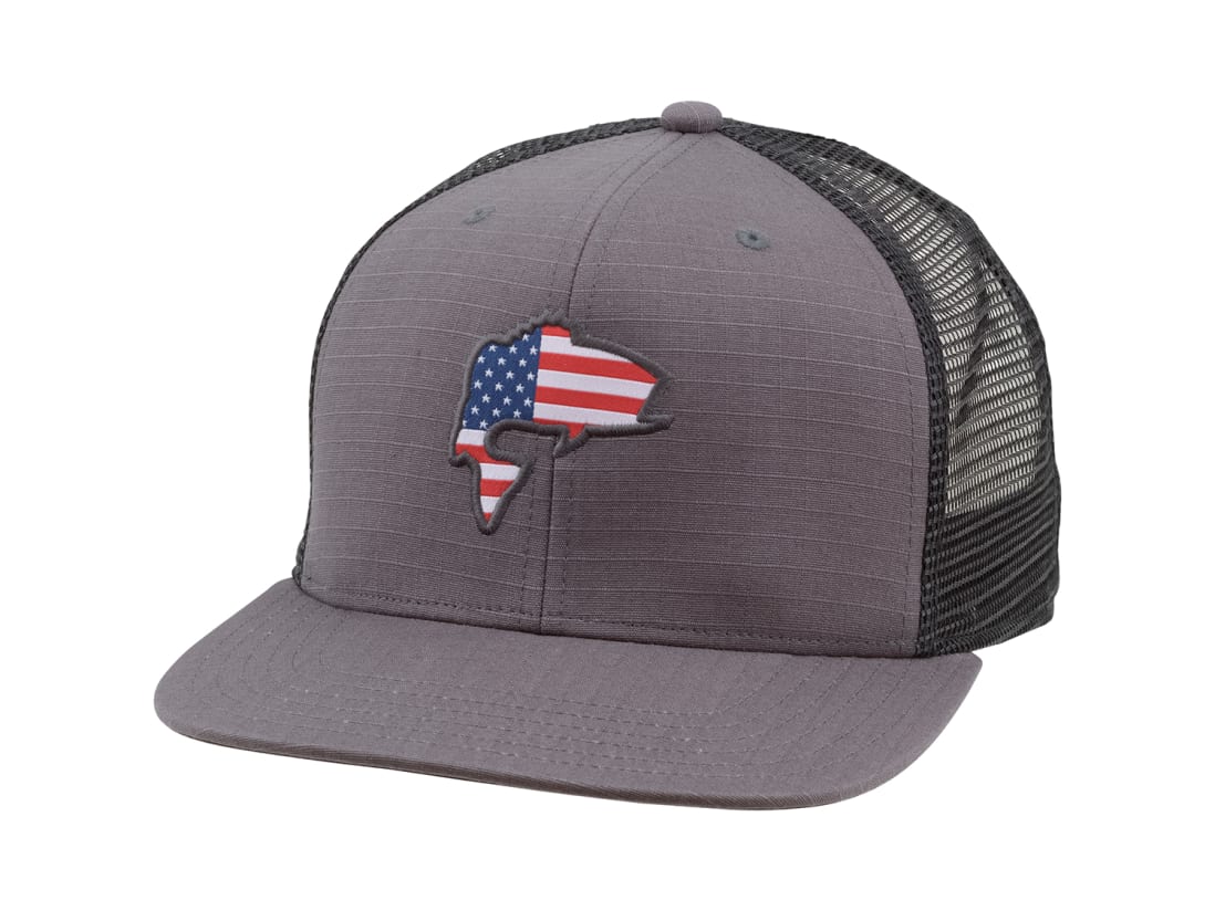 Karl's Bait & Tackle|Simms Bass Flag Trucker Hat