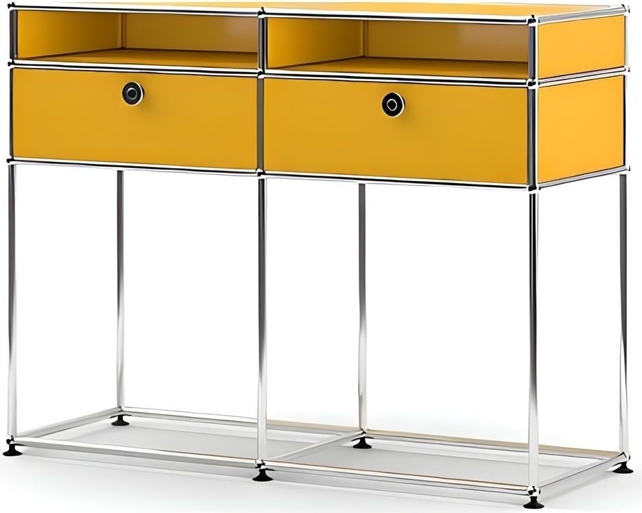 USM HALLER Cabinet, O2xOCE2, Metal, Golden Yellow, Drop-down Door ...