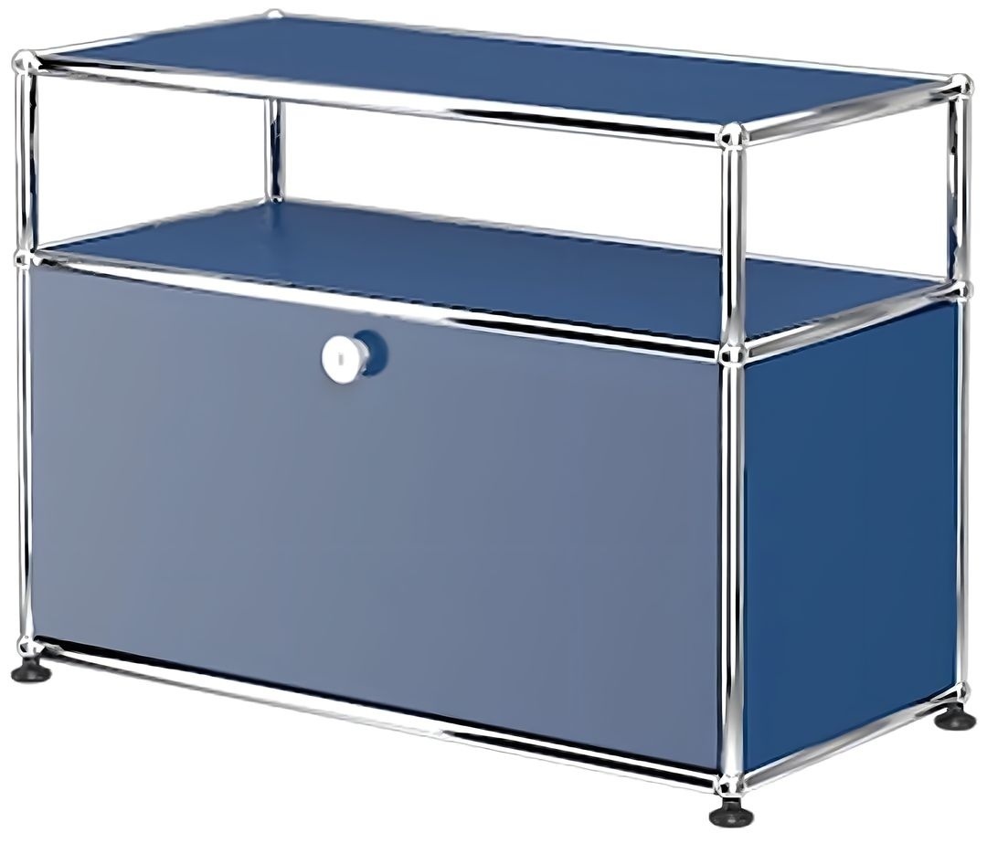 USM HALLER Cabinet, OxC, Metal, Getian Blue, Drop-down Door, Fully Opened