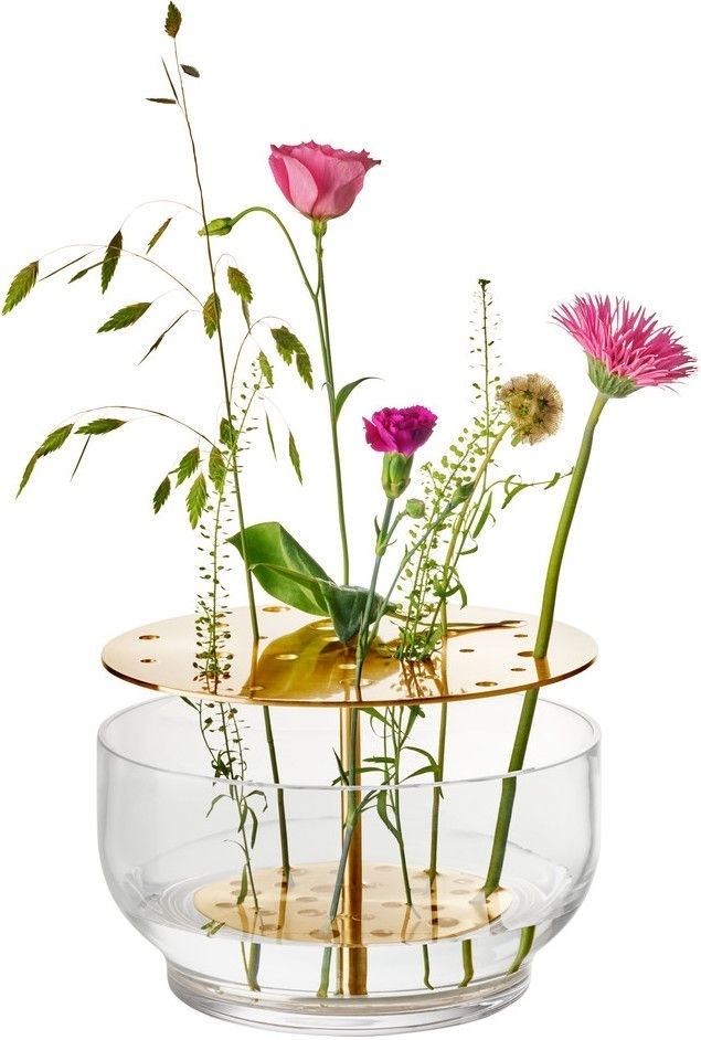 IKEBANA VASE LARGE, Hand-Blown Glass, Plated Steel, Brass