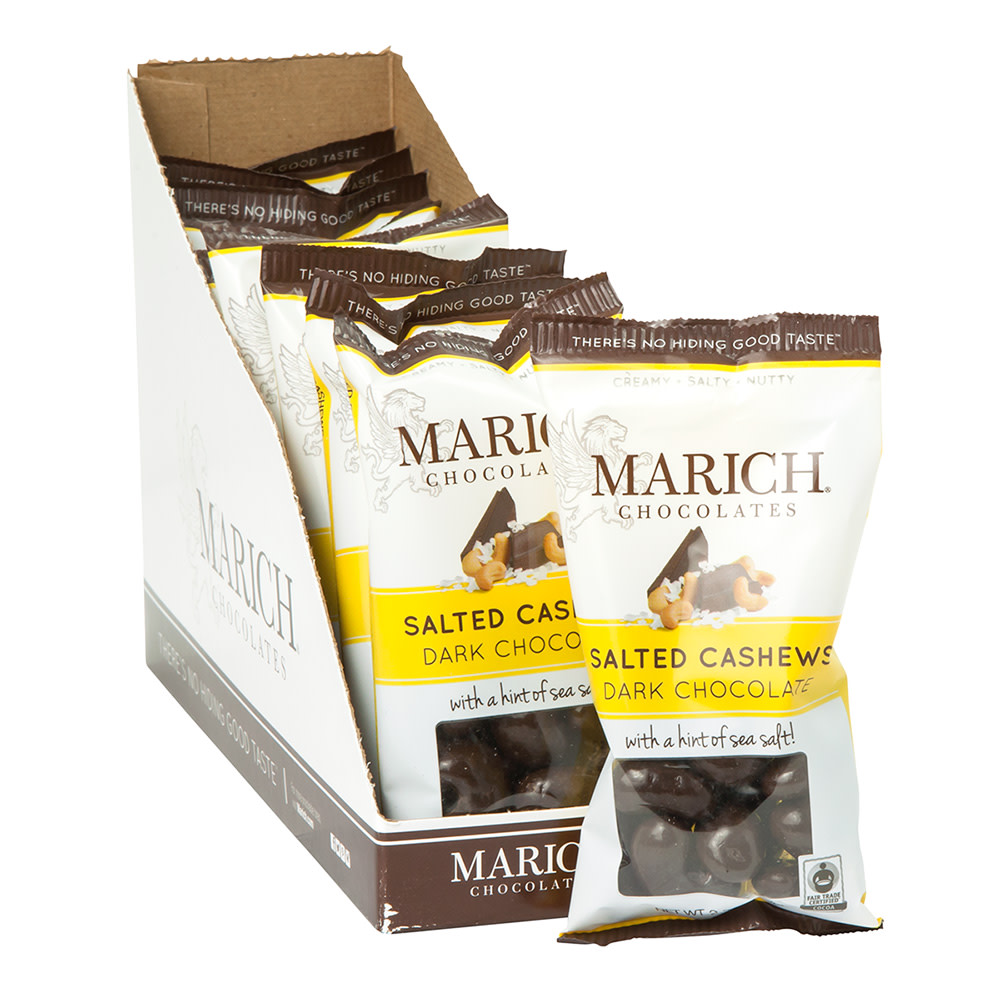 Marich Dark Chocolate Sea Salt Cashews 2.3 Oz | Nassau Candy