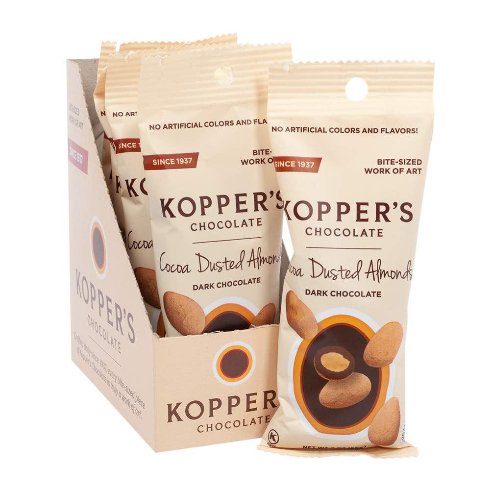 Kopper's Dark Chocolate Cocoa Dusted Almonds 2 Oz | Nassau Candy