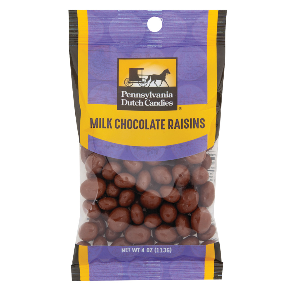 PDC CLEAR WINDOW BAG CHOCOLATE COVERED RAISINS PEG BAG 4 OZ