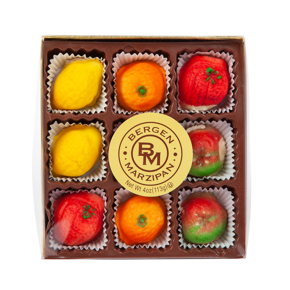 Bergen Marzipan Fruit Gold Box 4 Oz | Nassau Candy