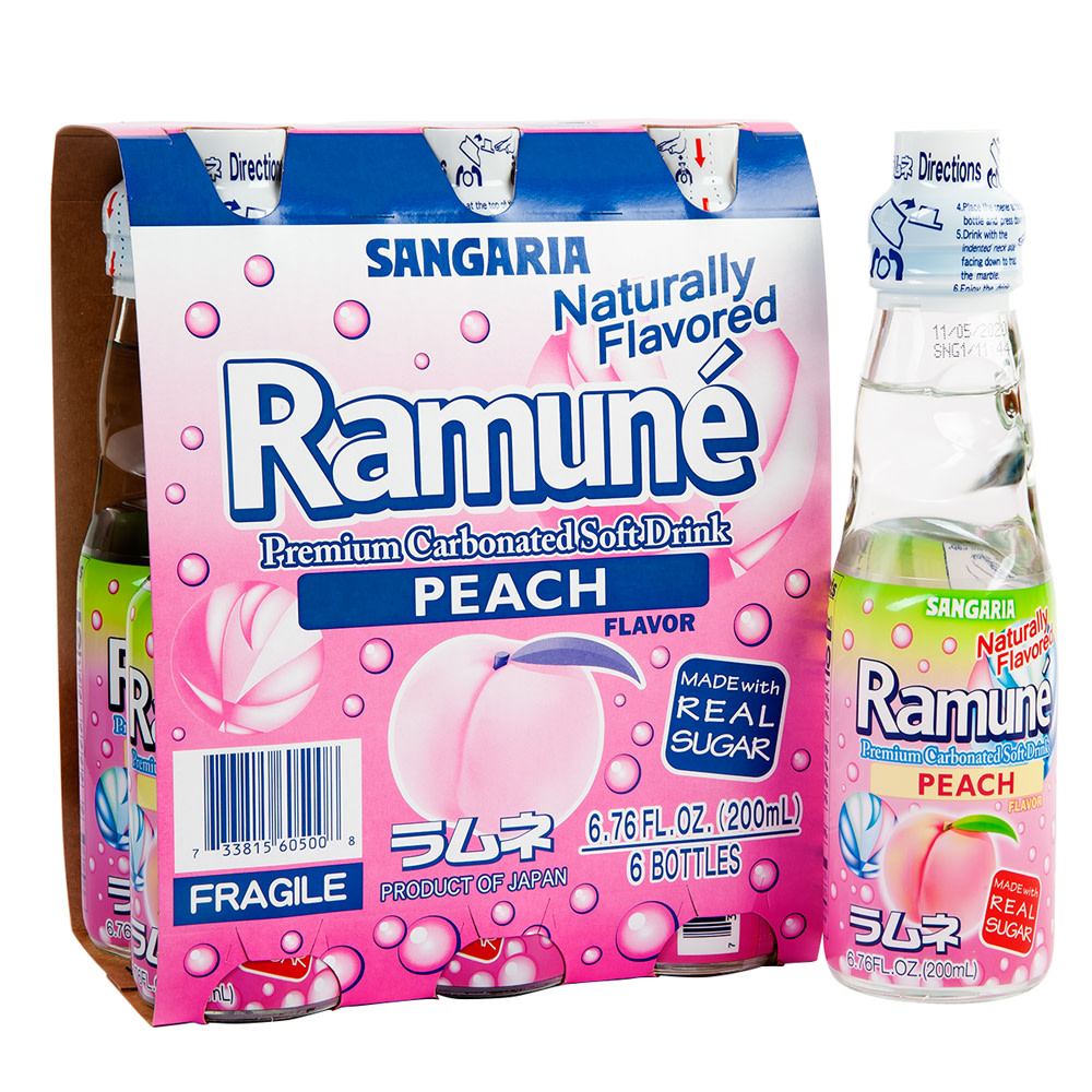 Ramune Peach Soda 6.76 Oz Bottle | Nassau Candy
