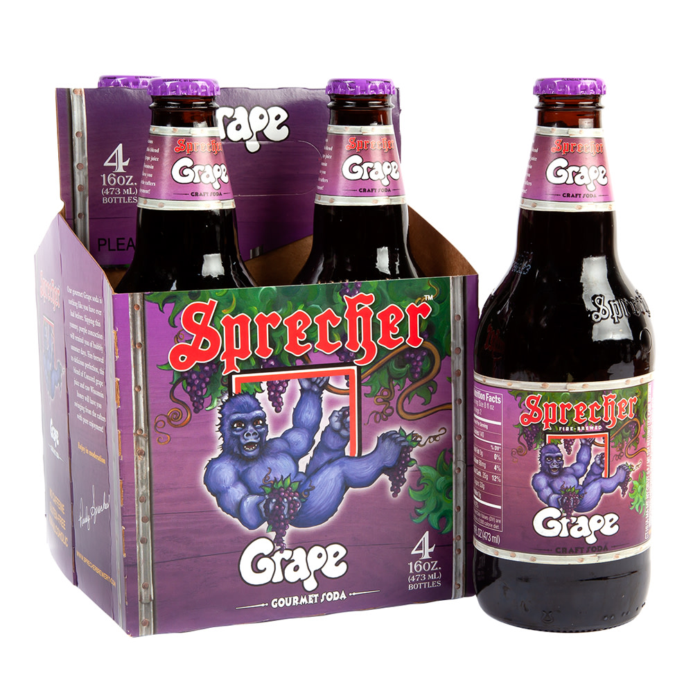 Sprecher Gorilla Grape Soda 16 oz Bottle 4 Pack | Nassau Candy