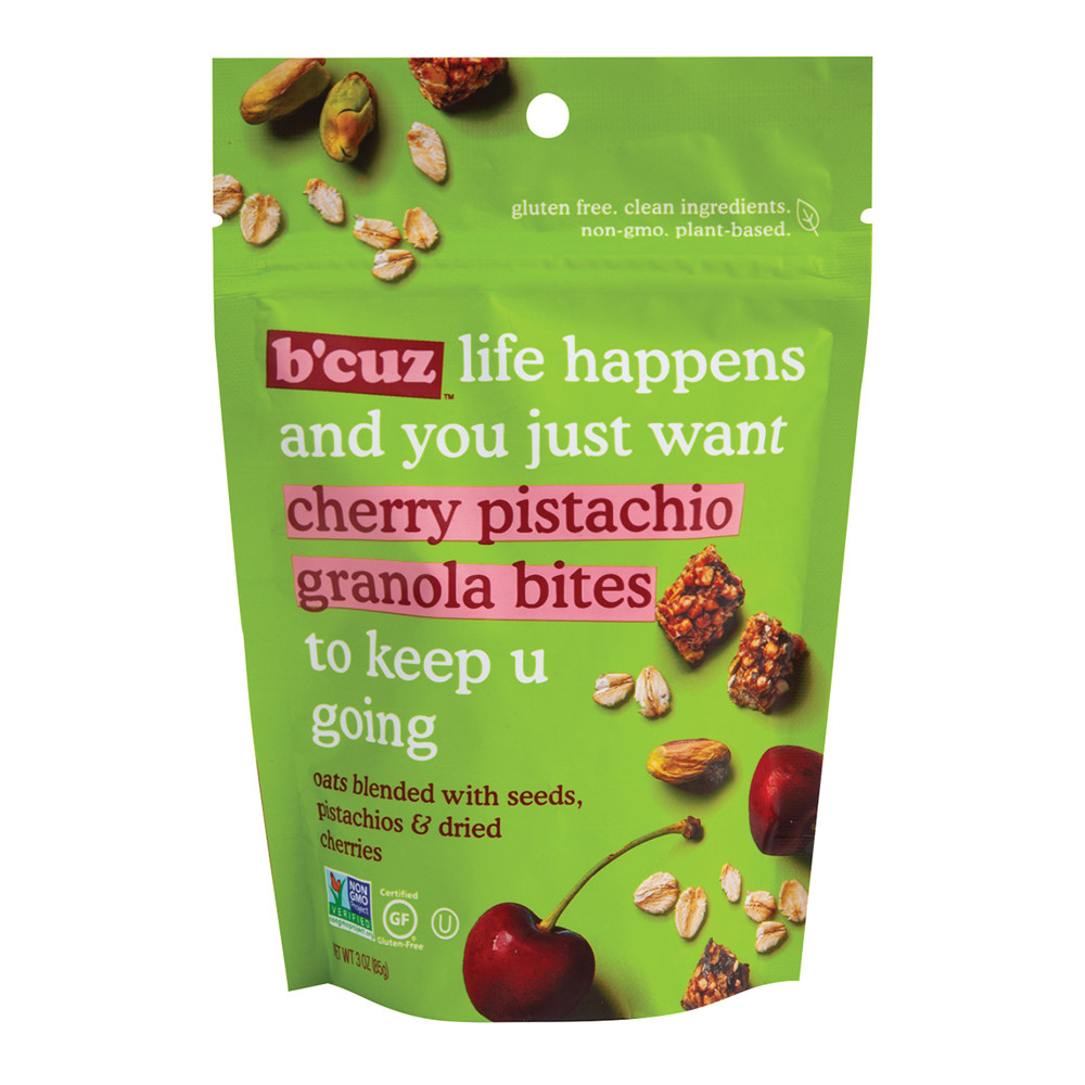B'cuz Cherry Pistachio Granola Bites 3 oz Pouch | Nassau Candy