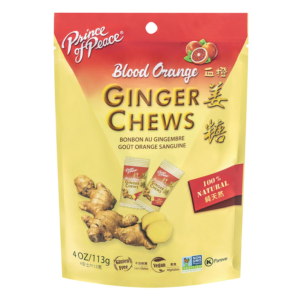 Prince of Peace Blood Orange Ginger Chews 4 oz Pouch | Nassau Candy