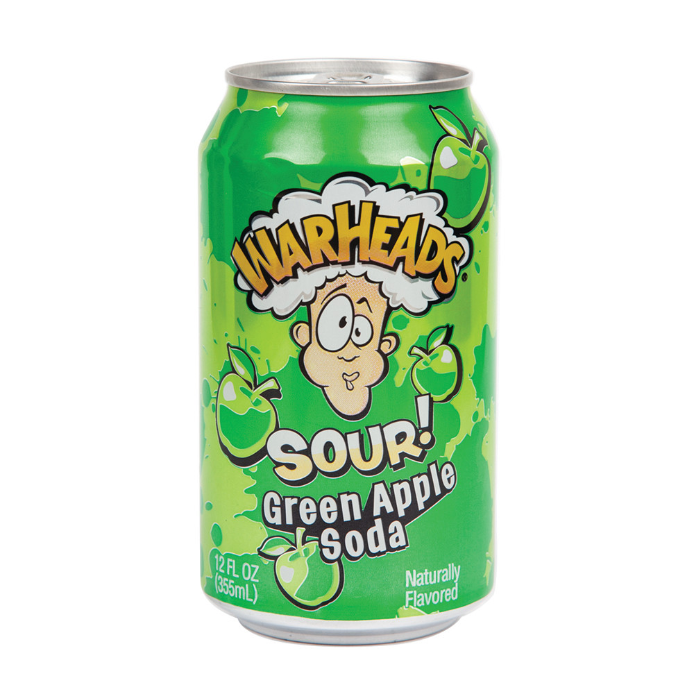 Warheads Soda Sour Green Apple 12 Oz Can Nassau Candy