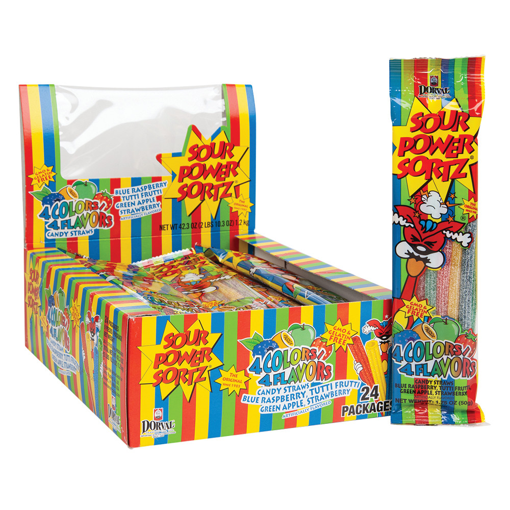 Sour Power Straws Sortz Assorted Flavor Pack 1.75 oz | Nassau Candy
