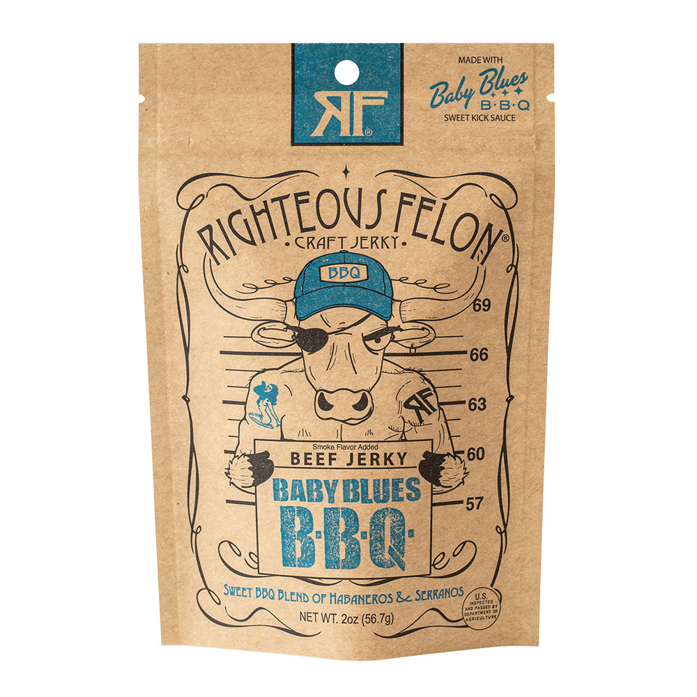 Righteous Felon Baby Blue BBQ Beef Jerky 2 oz Pouch | Nassau Candy