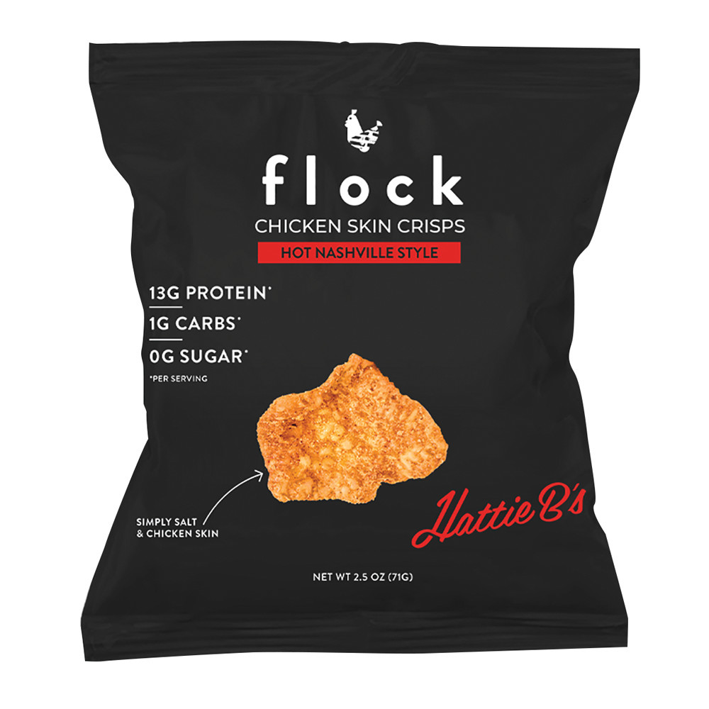 Flock Chicken Skin Crisps Hot Nashville Style 2.5 oz Bag | Nassau Candy