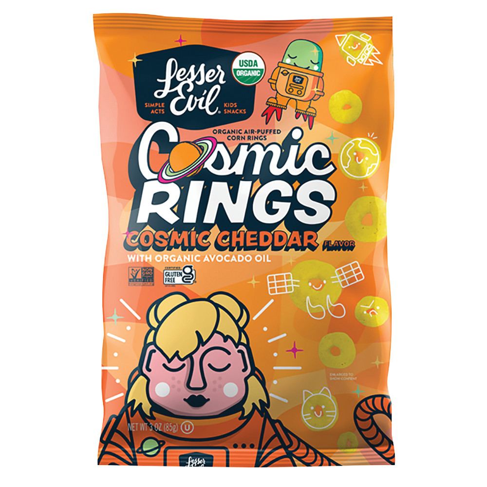 Lesser Evil Cosmic Rings Cosmic Cheddar 3 oz Bag | Nassau Candy