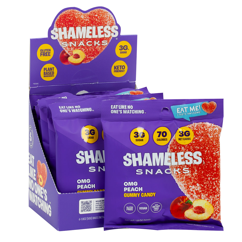 Shameless Snacks OMG Peach Gummy Candy 1.08 oz Bag | Nassau Candy