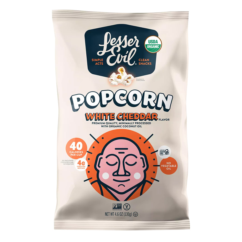Lesser Evil Organic White Cheddar Popcorn 4.6 oz Bag | Nassau Candy