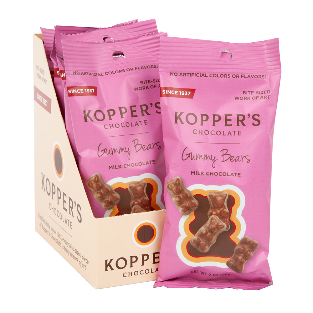 Kopper's Milk Chocolate Gummy Bears 2 oz Pouch | Nassau Candy