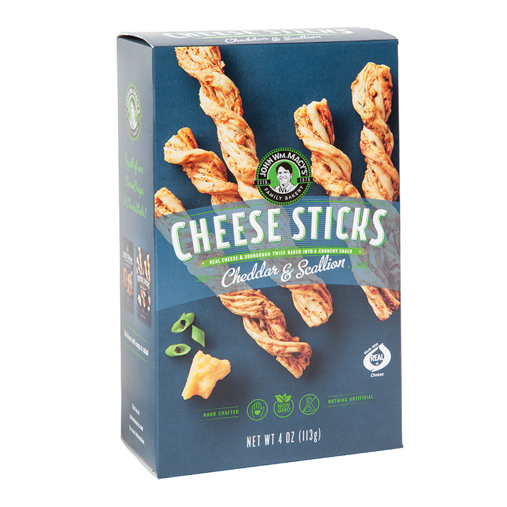 John Wm. Macy's Cheddar & Scallion Cheese Sticks Box | Nassau Candy