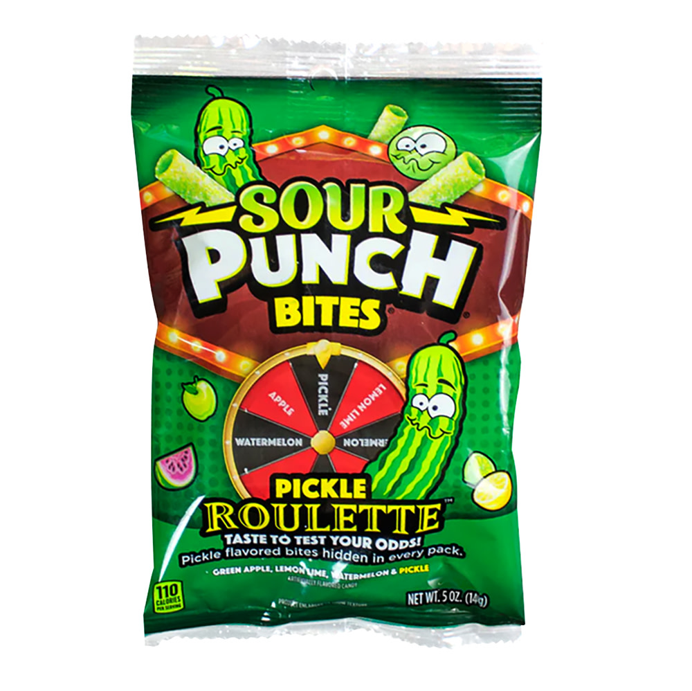 Sour Punch Bites Pickle Roulette 5 oz Peg Bag | Nassau Candy