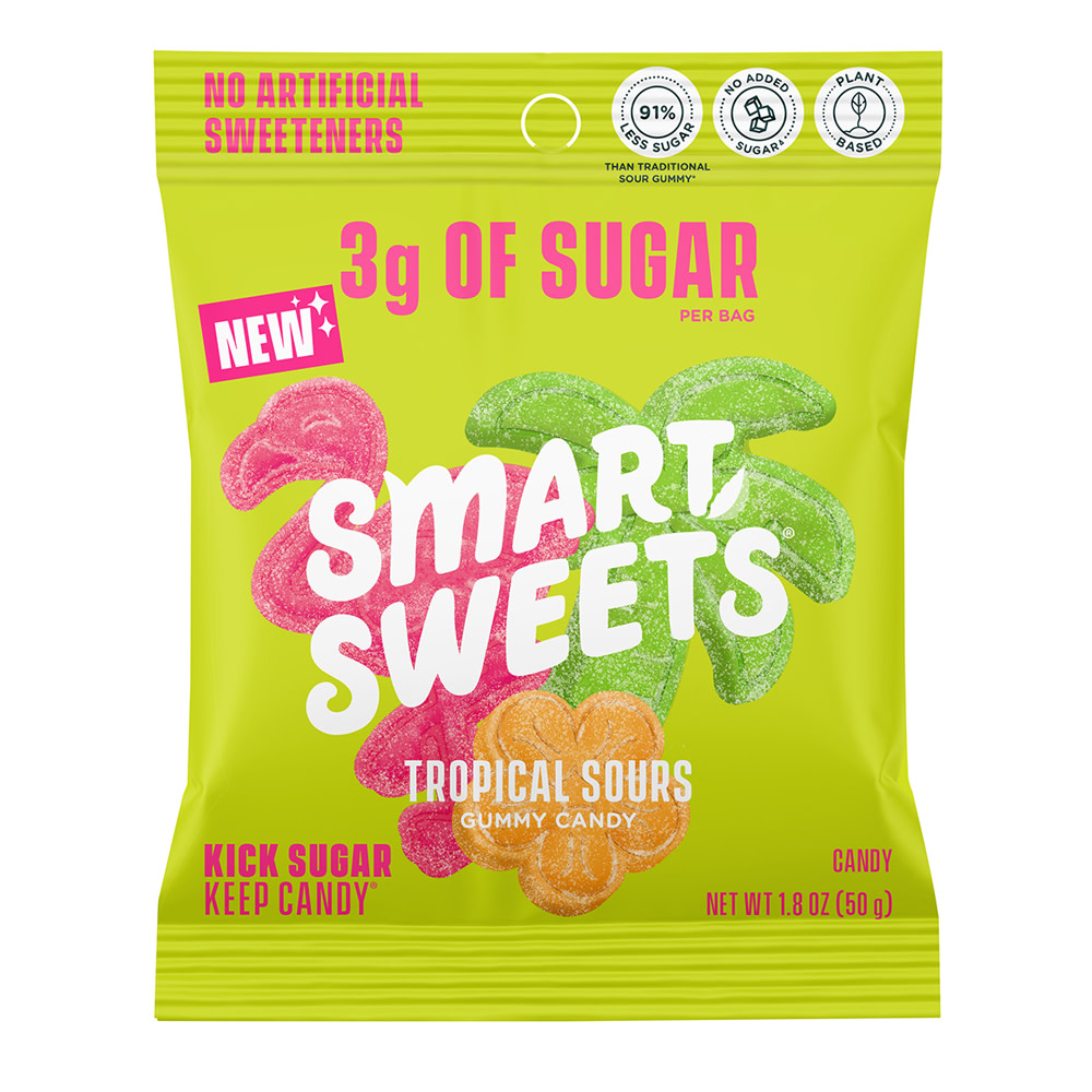 SmartSweets Tropical Sours Gummy Candy 1.8 oz Bag | Nassau Candy