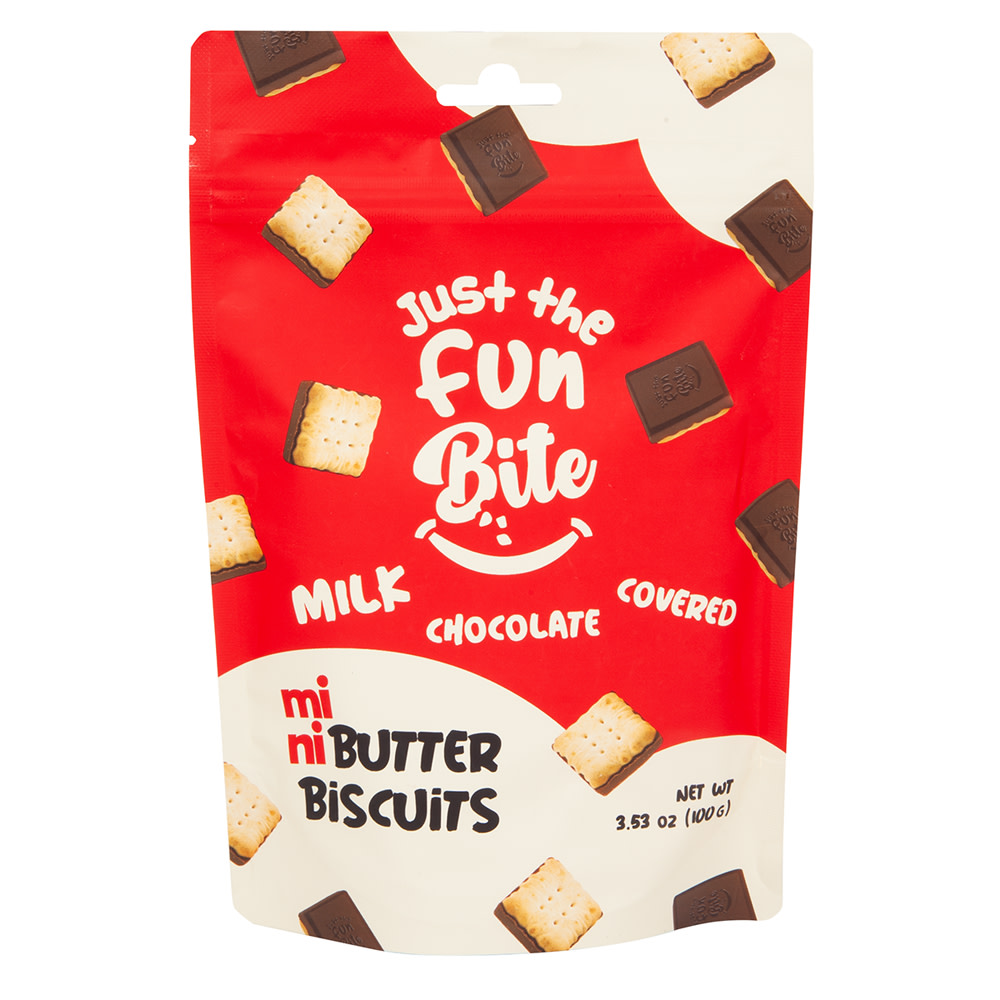 Just The Fun Bite Mini Biscuits Milk Chocolate 3.53 oz | Nassau Candy