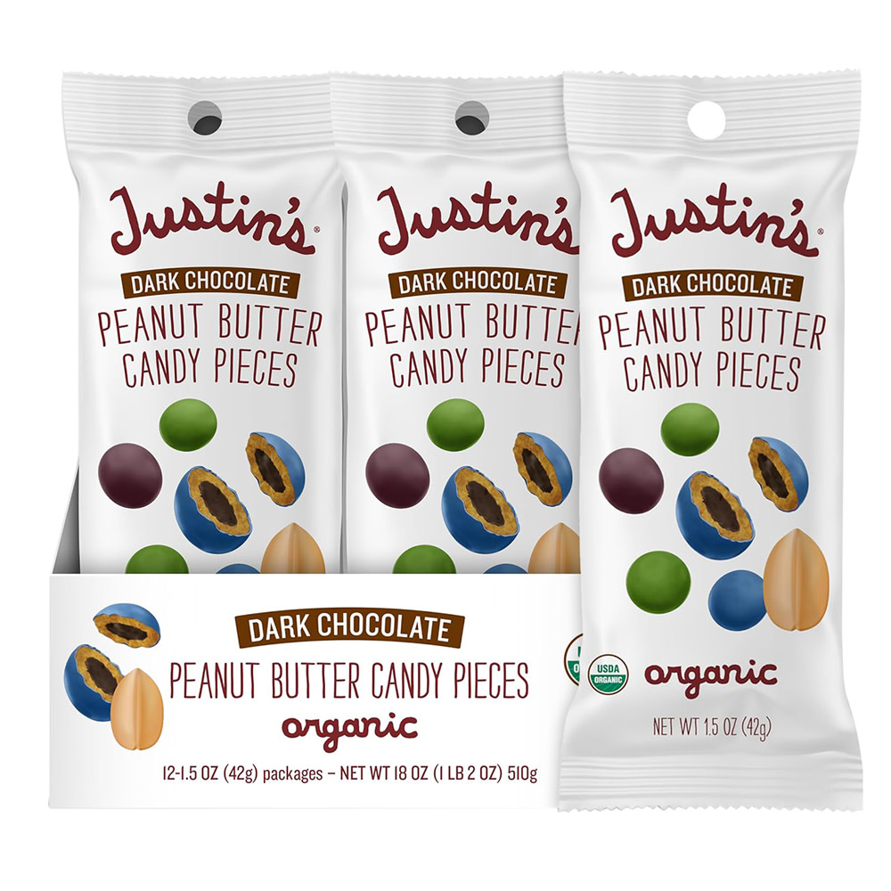 Justin's Dark Peanut Butter Pieces 1.5 oz Pouch | Nassau Candy