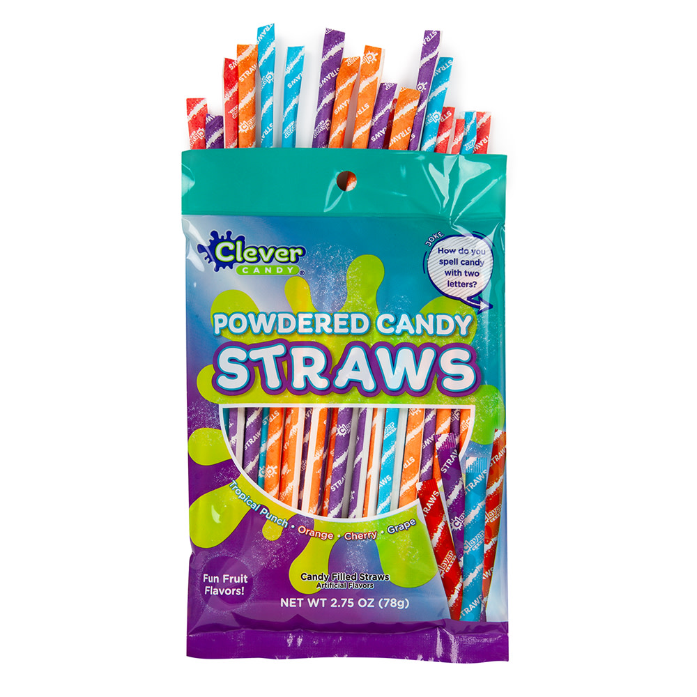 Clever Candy Assorted Powdered Candy Straws 2.75 oz Peg Bag | Nassau Candy