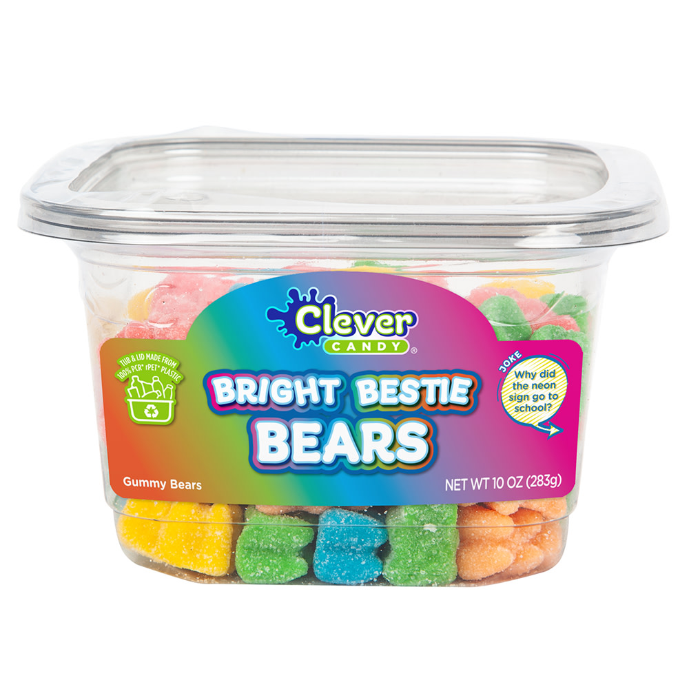 Clever Candy Bright Bestie Bears Neon Bears 10 oz Tub | Nassau Candy