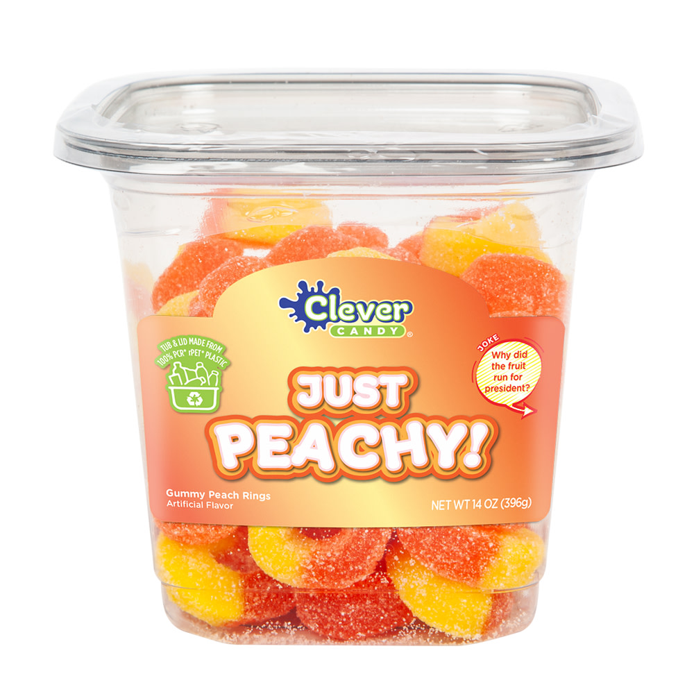 Clever Candy Just Peachy! Gummy Peach Ring 14 oz Tub | Nassau Candy