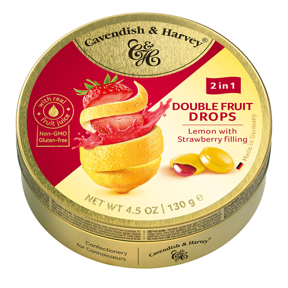 Cavendish & Harvey Lemon Strawberry Fruit Drops Tin | Nassau Candy