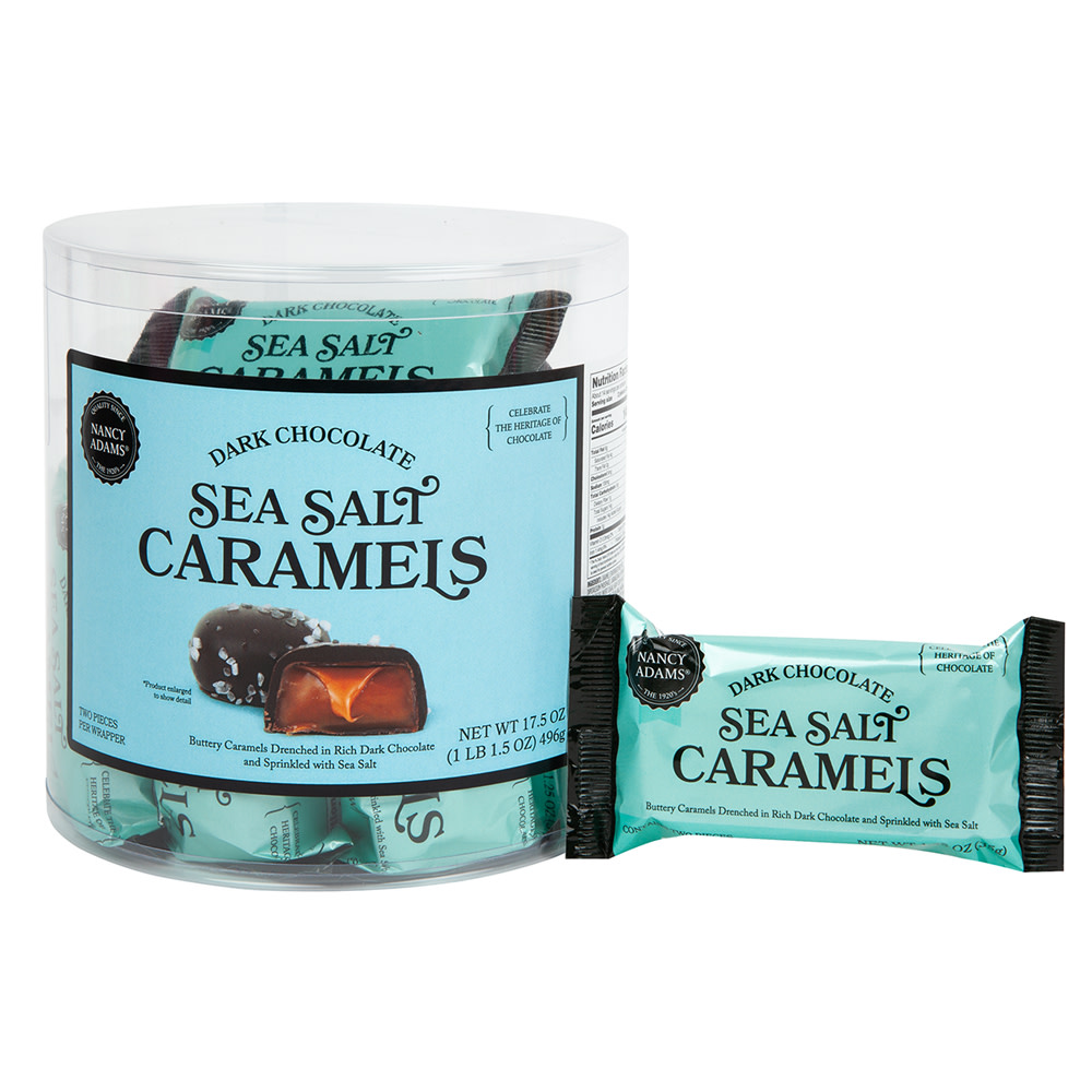 Nancy Adams Dark Sea Salt Caramels Single Serve Tub | Nassau Candy