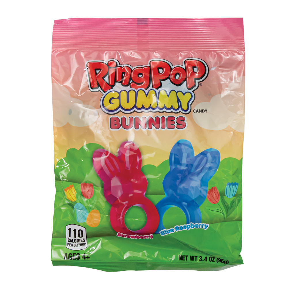 Ring Pop Strawberry Blue Raspberry Bunny Gummies Peg Bag | Nassau Candy