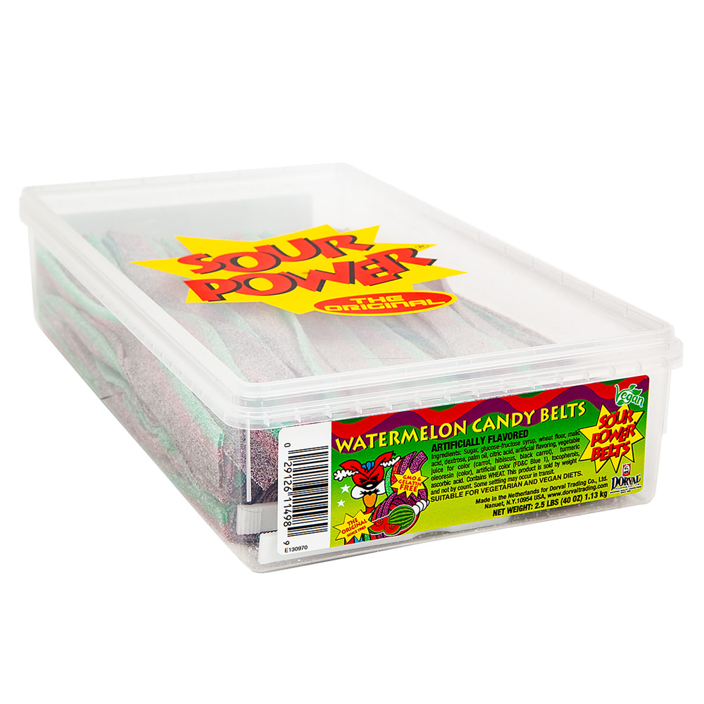 Sour Power Watermelon Candy Belts Tub | Nassau Candy