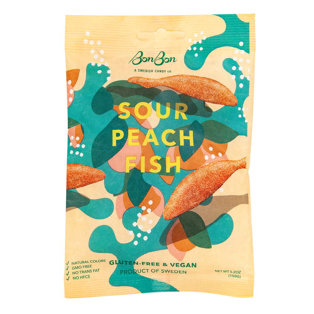 Bonbon Sour Peach Fish 5.2 oz Peg Bag | Nassau Candy