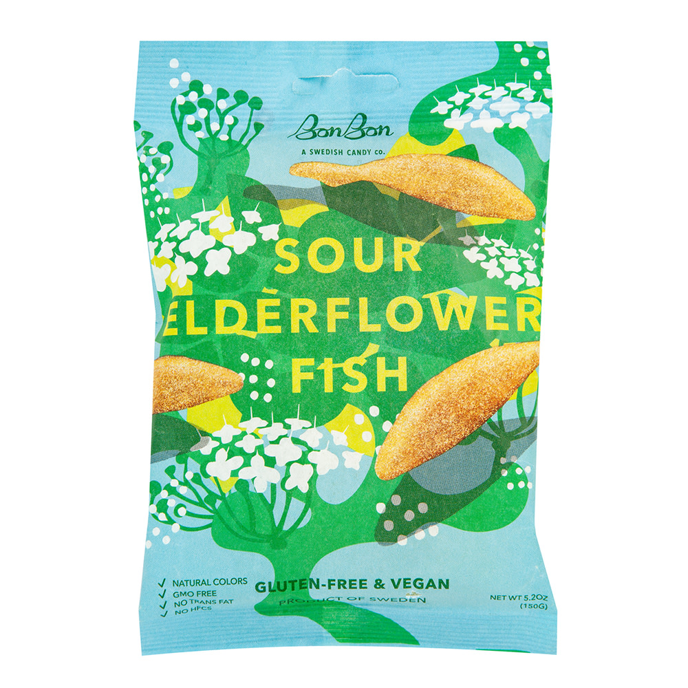 Bonbon Sour Elderflower Fish 5.2 oz Peg Bag | Nassau Candy