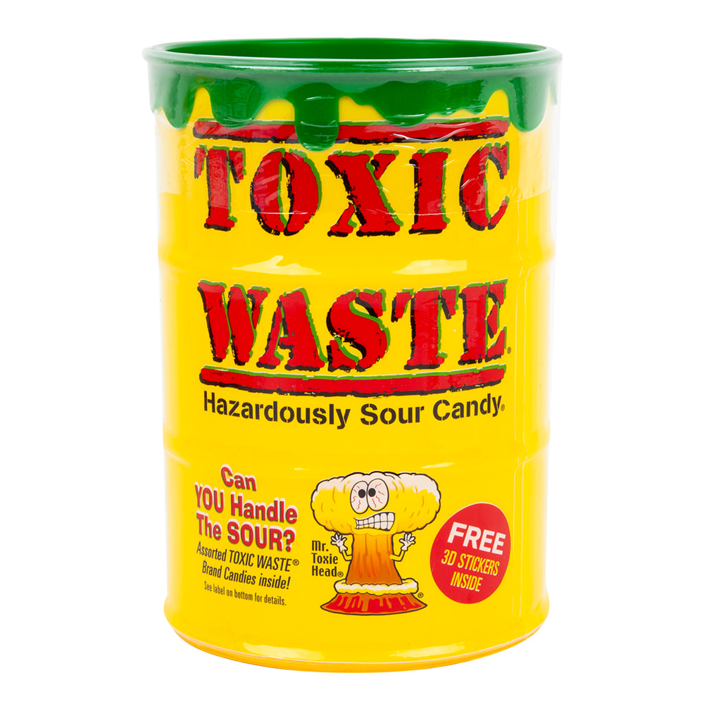 Toxic Waste Sour Assorted Giant Bank 5.86 oz Barrel | Nassau Candy