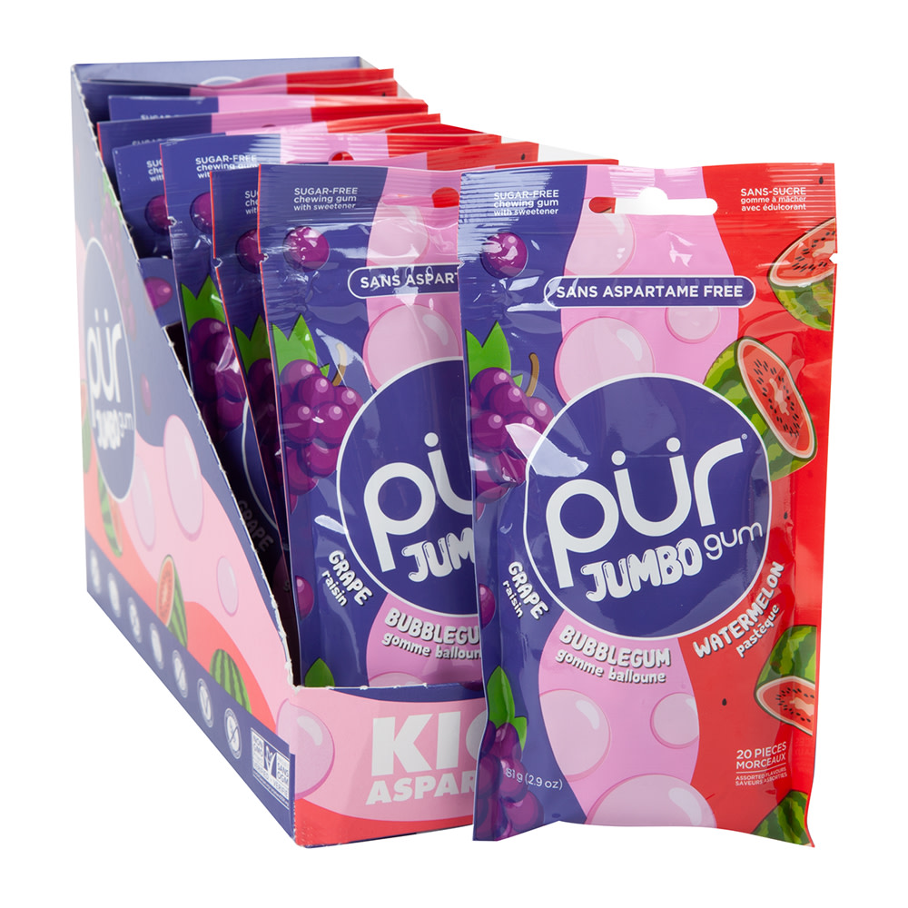Pur Grape Bubblegum Watermelon Gum Bag | Nassau Candy